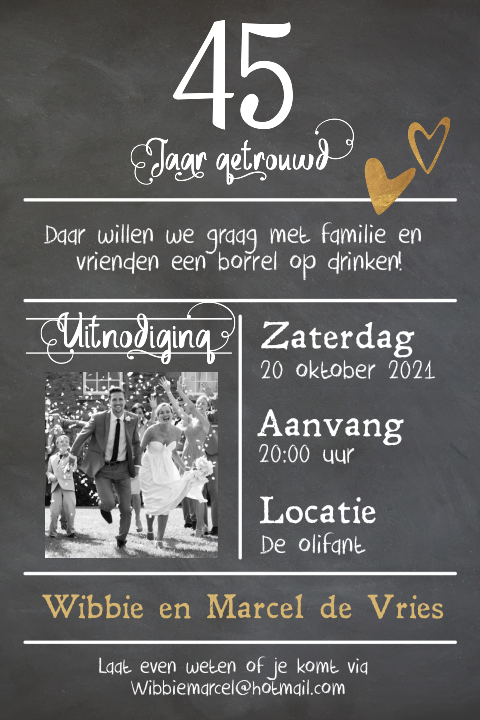45 jaar getrouwd uitnodigingen? Huwelijksjubileum uitnodiging zelf ...