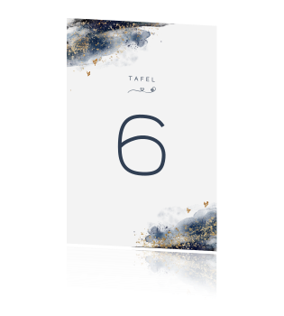 Navy blue enkele tafel nummer kaart donkerblauw watercolor